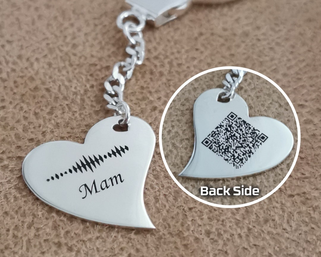 Custom Heart Keychain Engraved QR Code Key Ring Voice Recording Gift ...