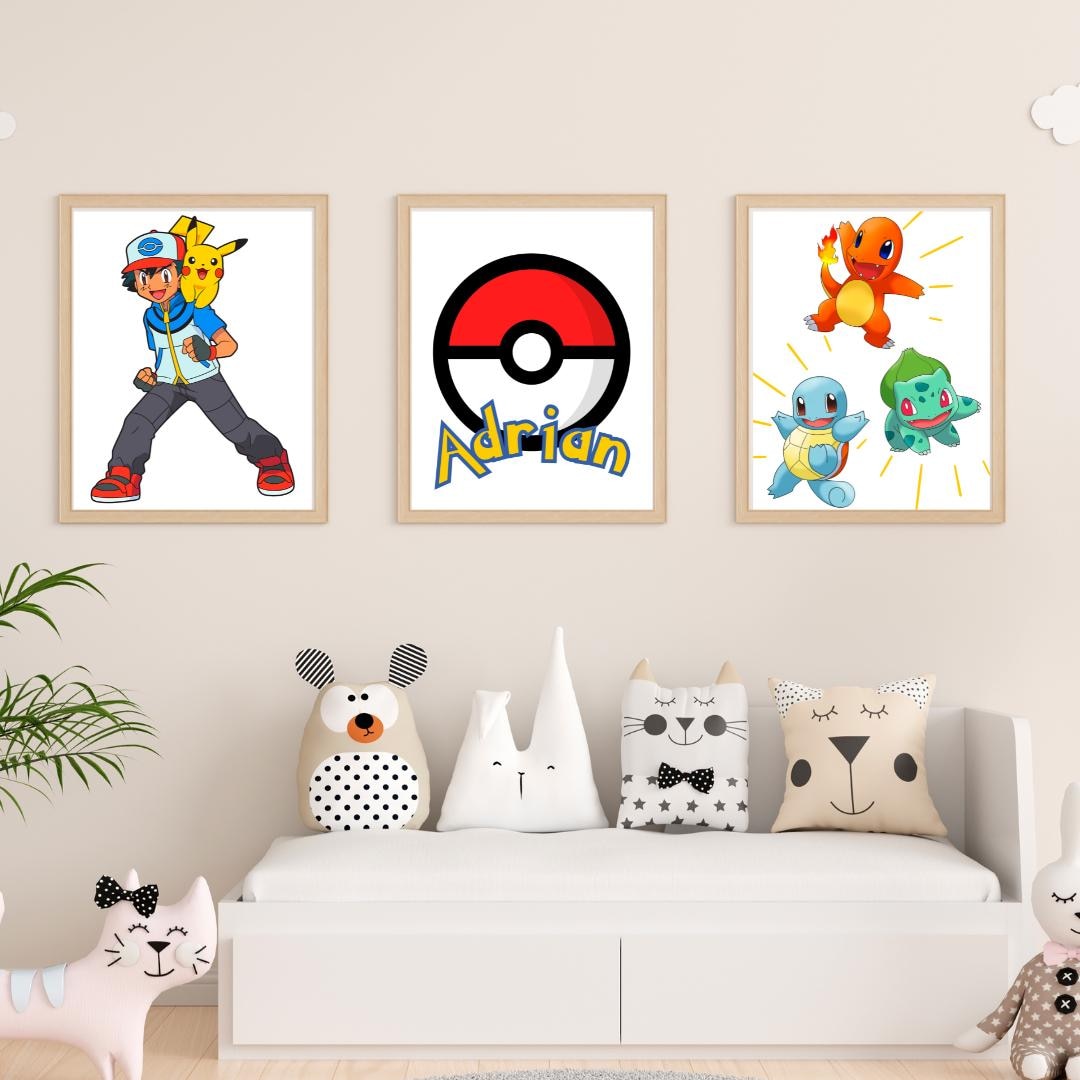 Set of 3 Bedroom Decoration Pokemon Personalised Kids Decor Print Kids ...