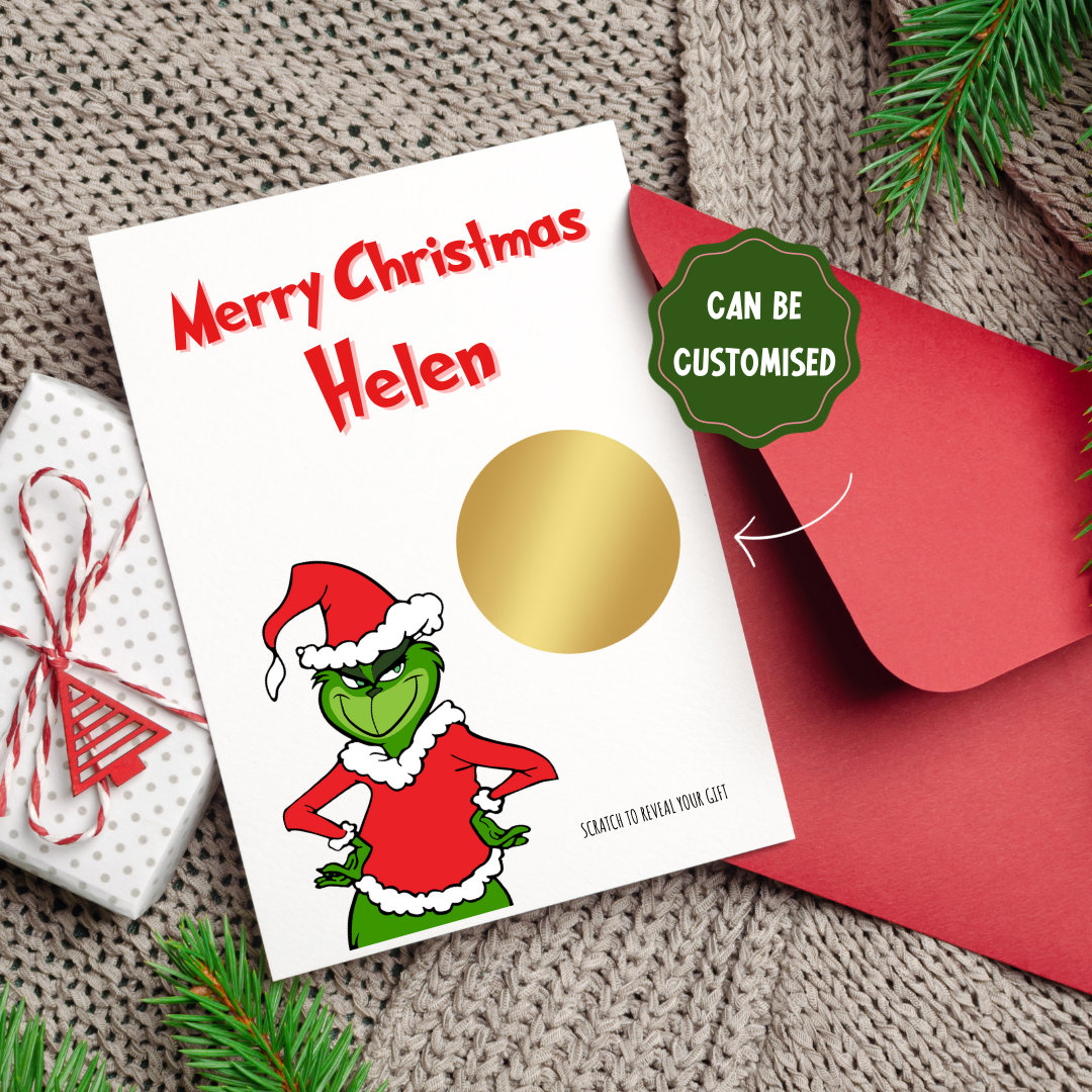 Grinch Funny Scratch and Reveal, Personalised Christmas Scratch Card ...