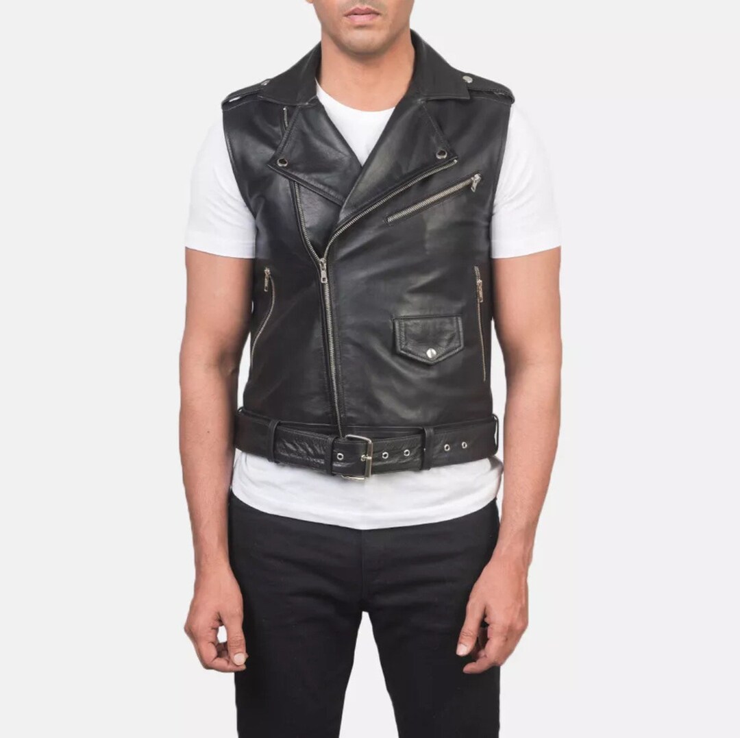 Men's Genuine Cow Leather Heavy Buckled Rocker Biker Motorcycle Vest ...