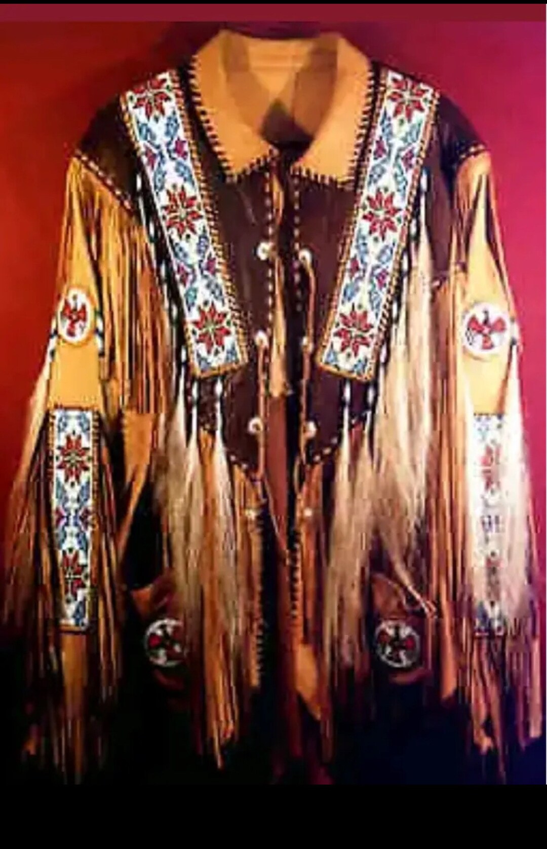 Mens Native American Western Wear Brown Suede Red Indian Leather Jacket ...