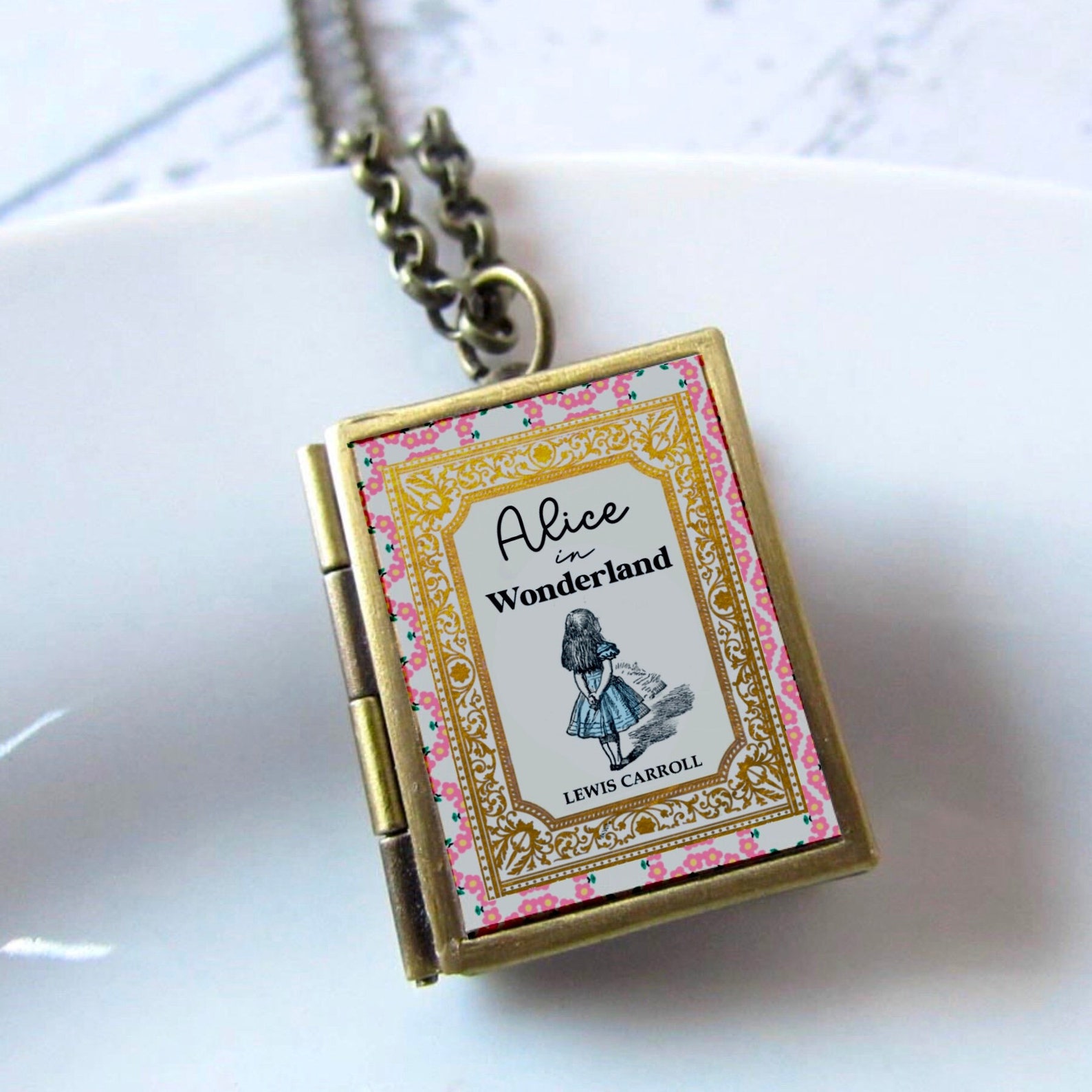 Alice in Wonderland Book Locket Necklace, Vintage Book Locket, Book ...