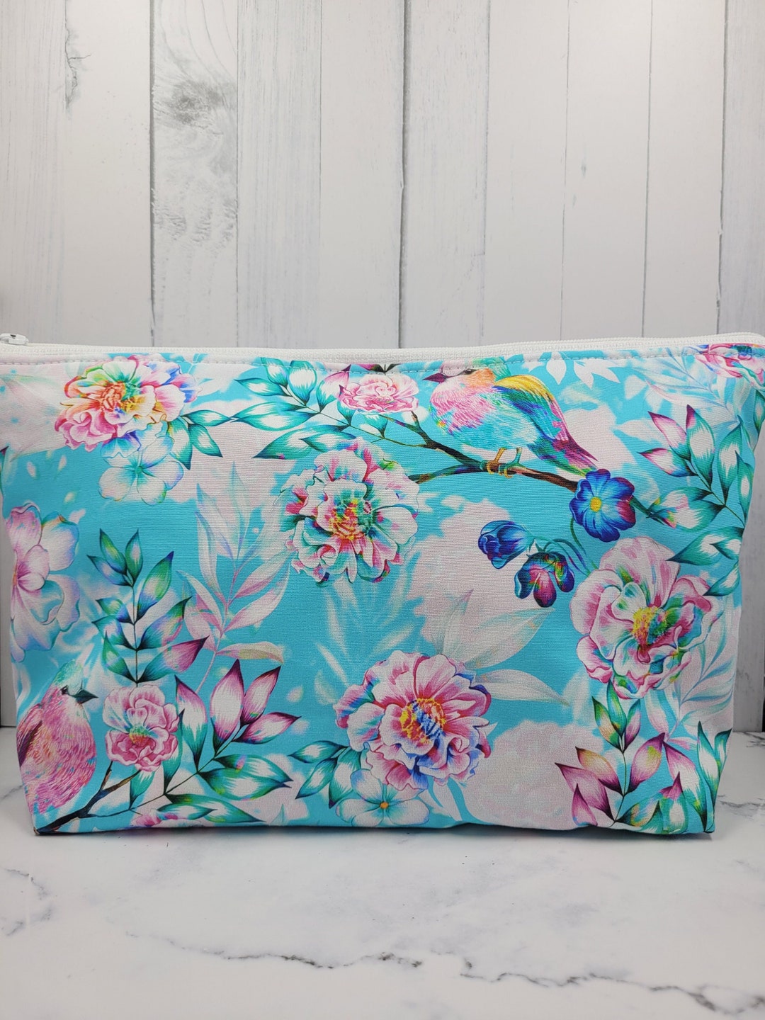 Extra Large Flat Bottom Zippered Pouch Bag in Beautiful Blue Bird ...