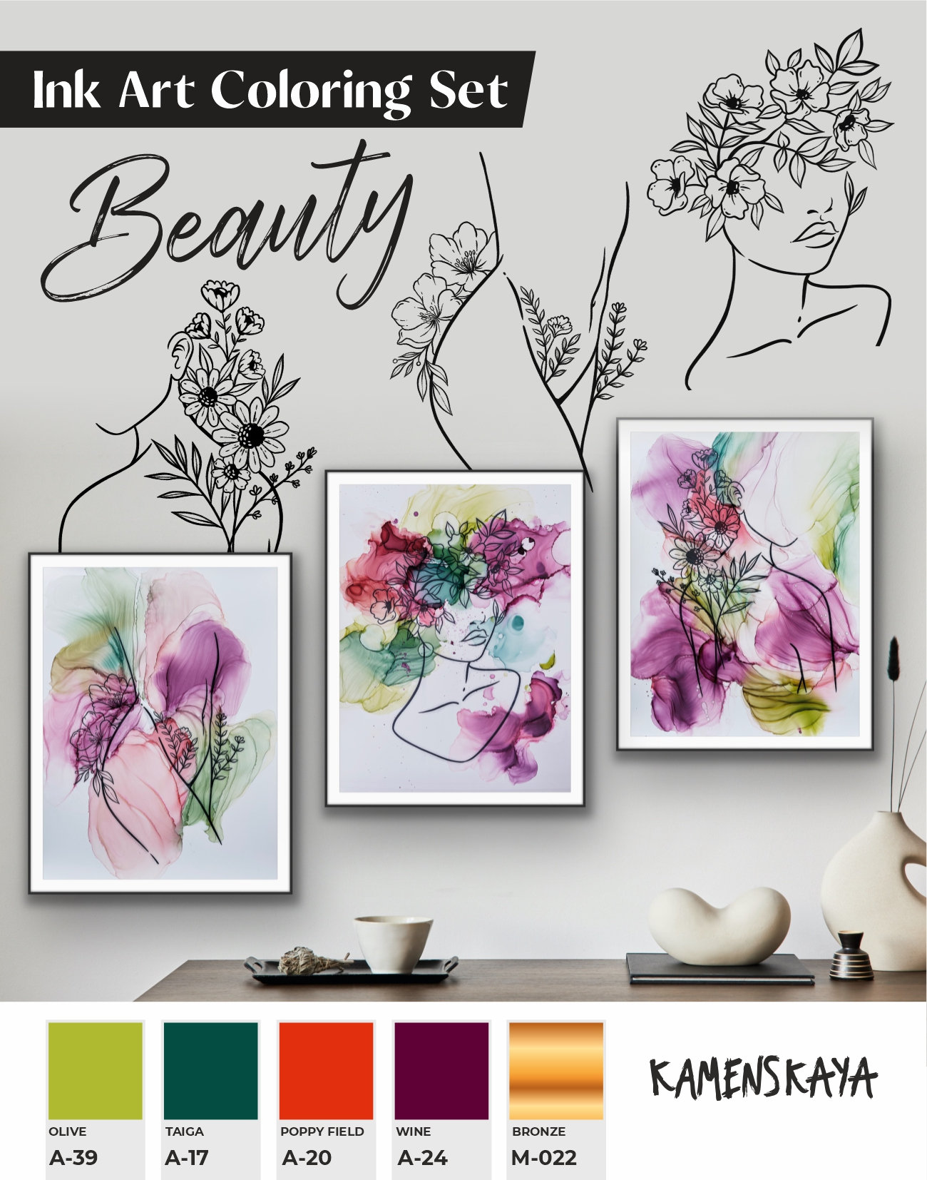 ART COLORING SET beauty. Kamenskaya Alcohol Ink. Art Kit for Adults ...