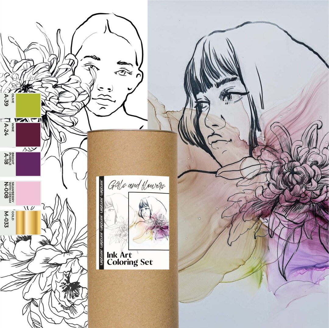 ART COLORING SET “girls and Flowers”. Kamenskaya Alcohol Ink. Art Kit ...
