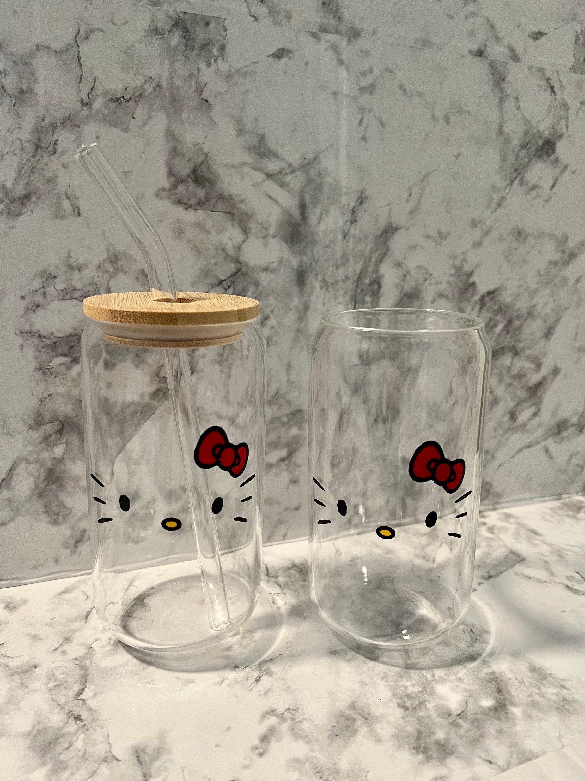 Hello Kitty Drinking Glass With Straw - Etsy