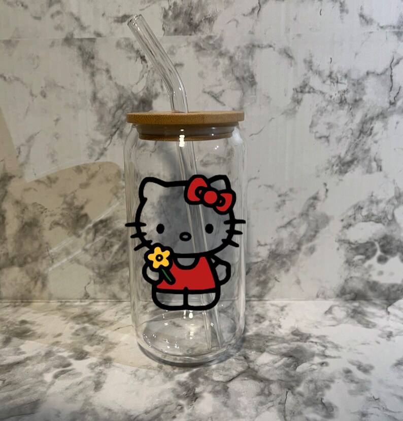 Hello Kitty Drinking Glass With Straw - Etsy