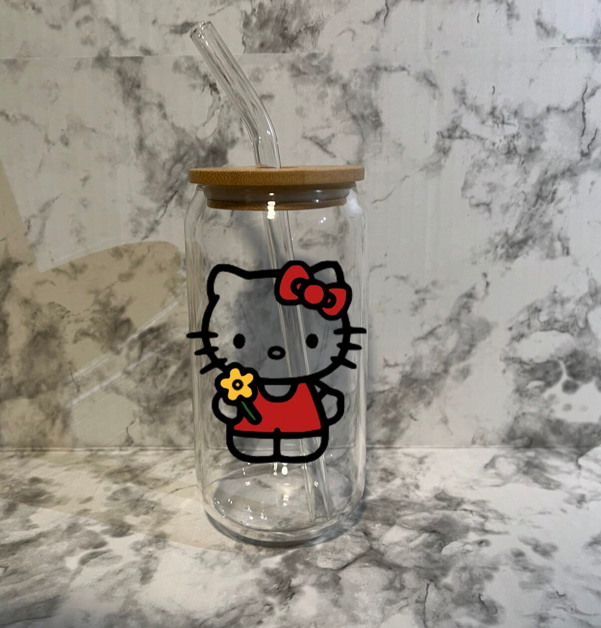 Hello Kitty Drinking Glass With Straw - Etsy