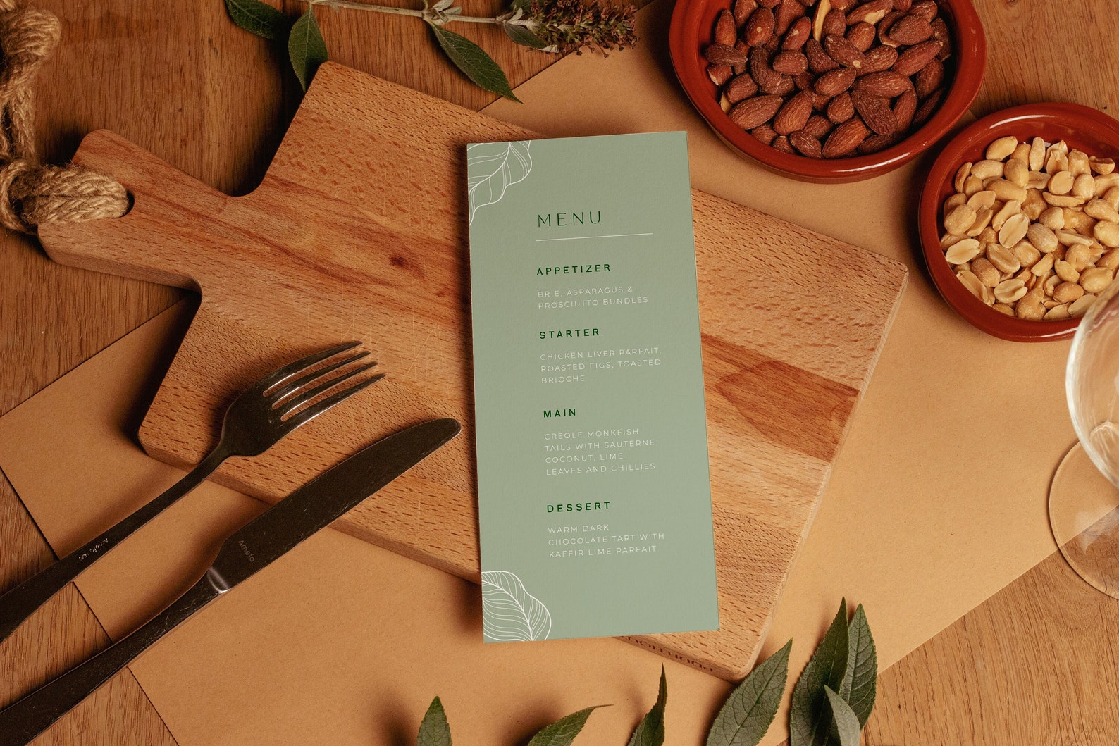 Sage Green Wedding Menu Template, Leaves Wedding Menu, Modern Boho ...