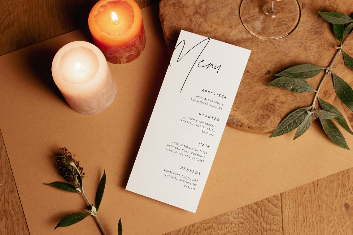 Minimal Wedding Menu Template Printable Wedding Menu Cards - Etsy