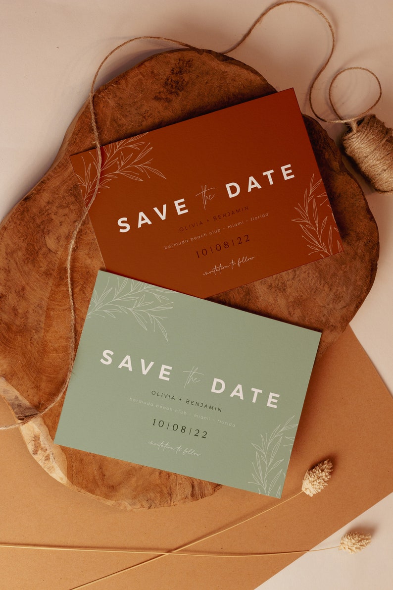 Floral Boho Save the Date Template, Terracotta Save the Date, Sage ...