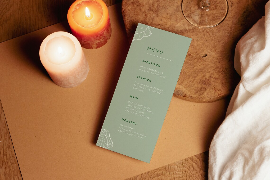 Sage Green Wedding Menu Template Leaves Wedding Menu Modern - Etsy