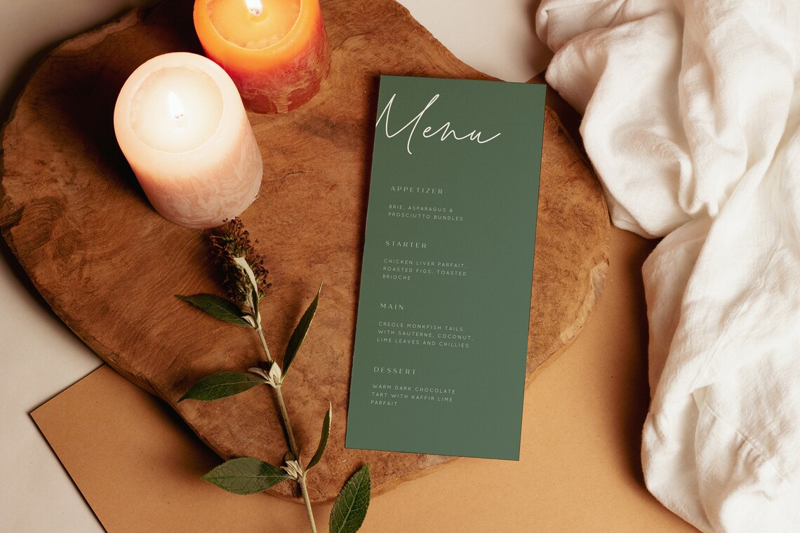 Sage Green Modern Wedding Menu Template Simple Minimal - Etsy