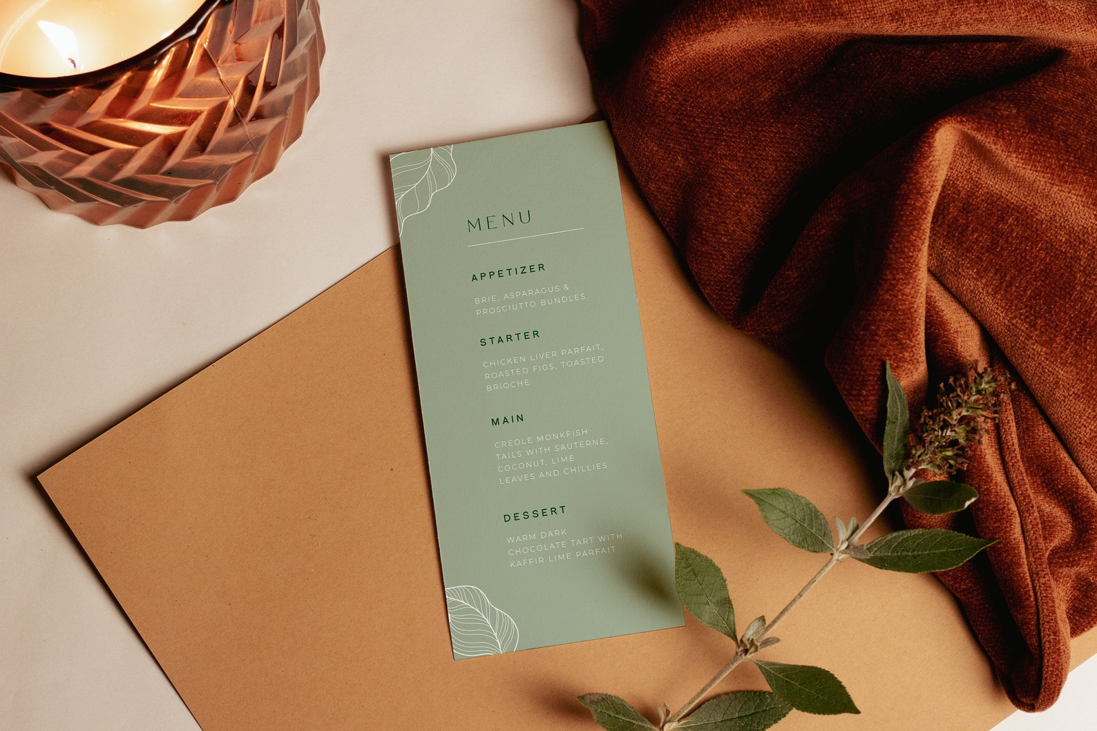 Sage Green Wedding Menu Template, Leaves Wedding Menu, Modern Boho ...