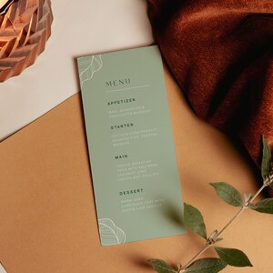 Sage Green Wedding Menu Template, Leaves Wedding Menu, Modern Boho ...