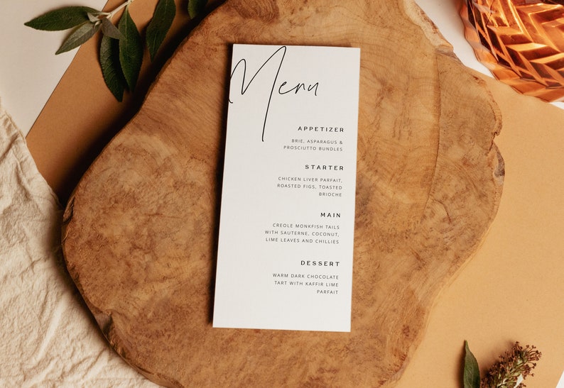 Minimal Wedding Menu Template Printable Wedding Menu Cards - Etsy