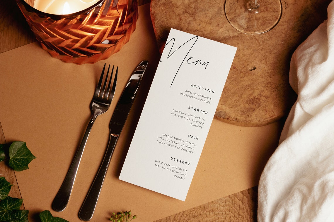 Minimal Wedding Menu Template Printable Wedding Menu Cards - Etsy