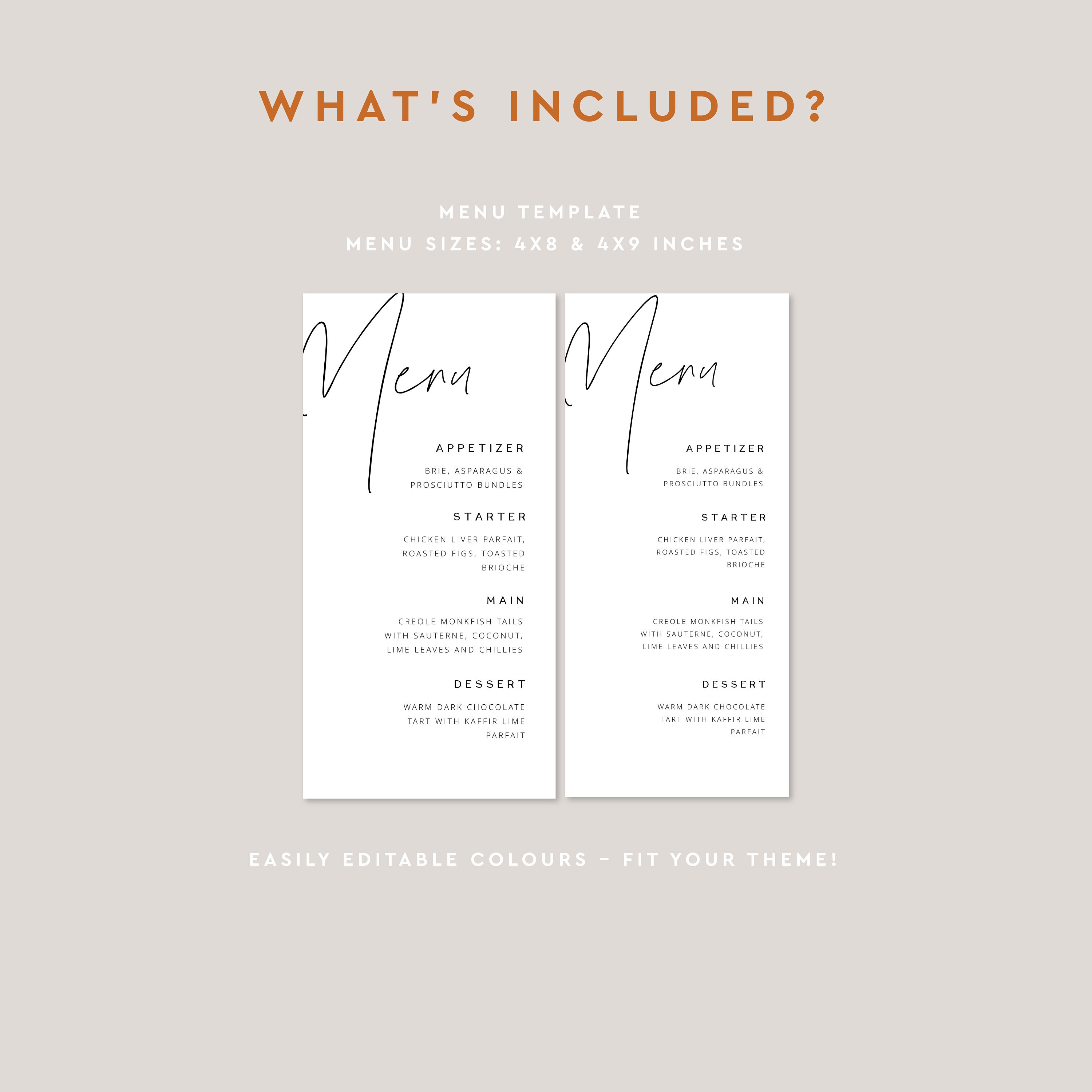 Minimal Wedding Menu Template Printable Wedding Menu Cards - Etsy