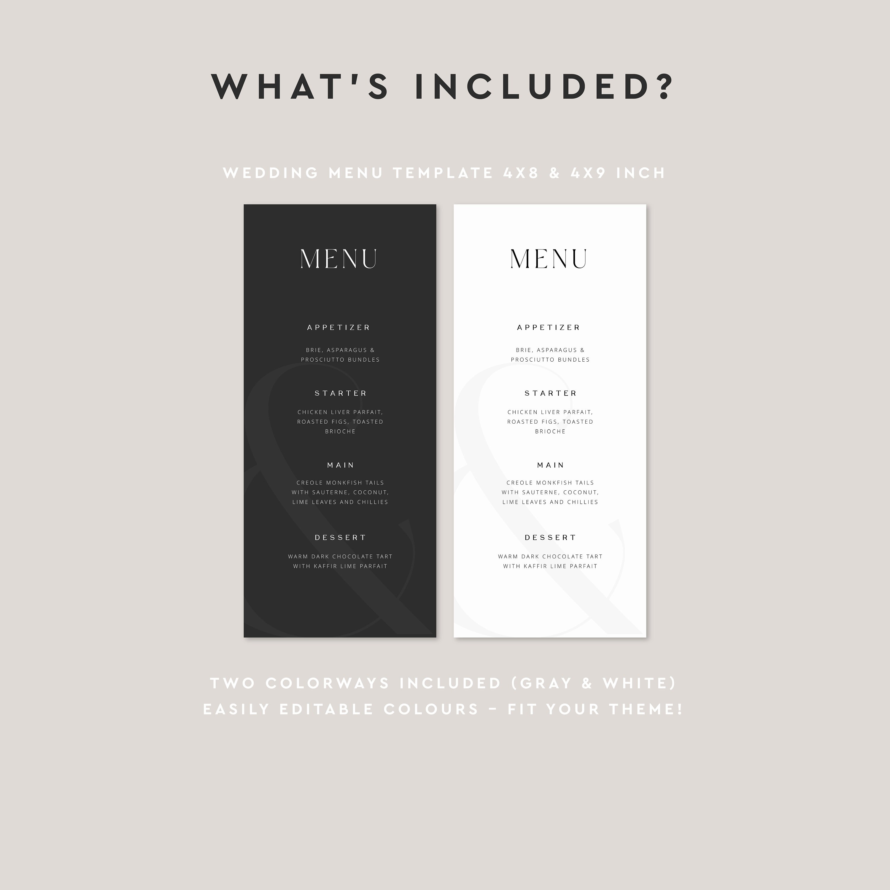 Ampersand Wedding Menu Template, Printable Wedding Menu Cards, Minimal ...