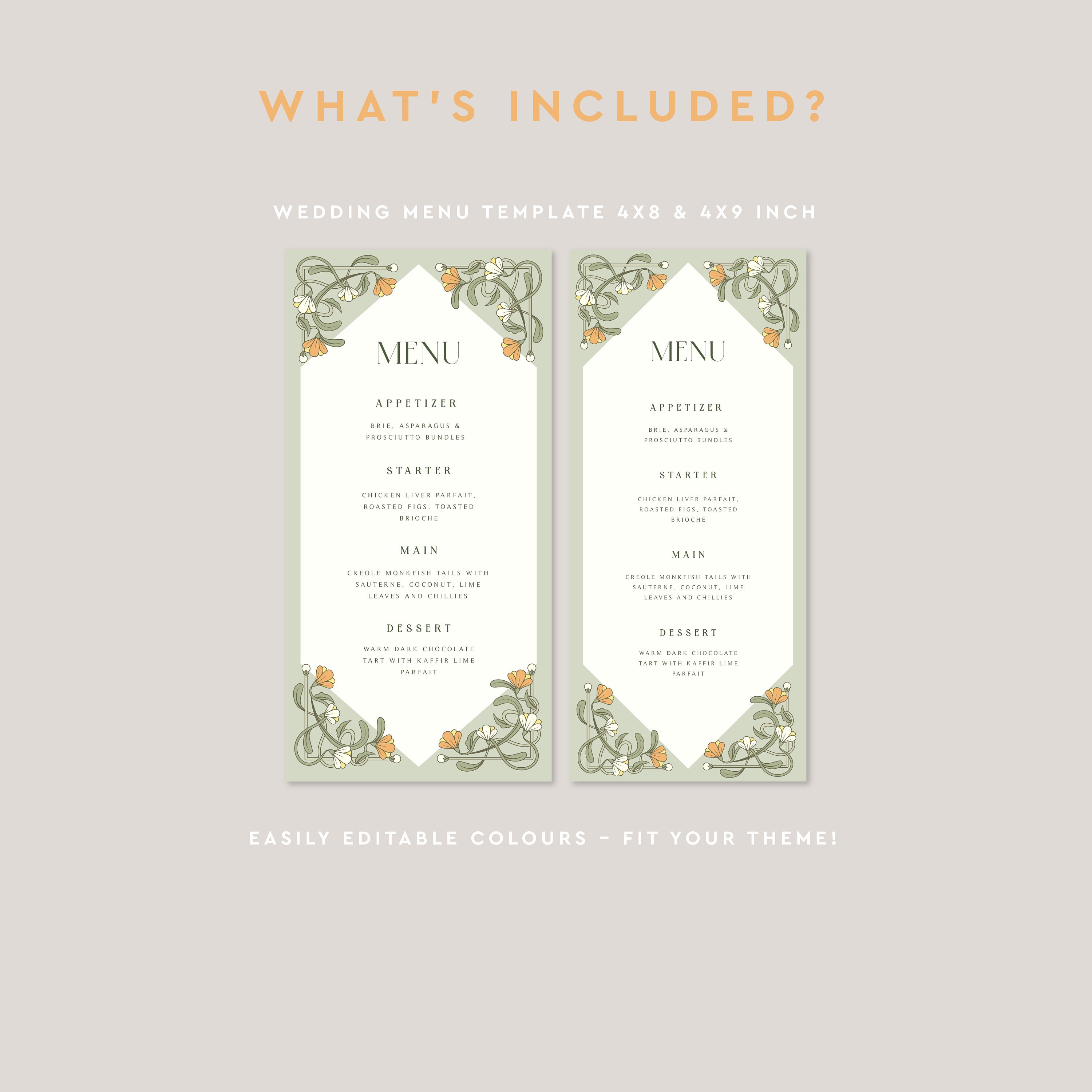 Art Nouveau Wedding Menu Template Vintage Wedding Menu - Etsy