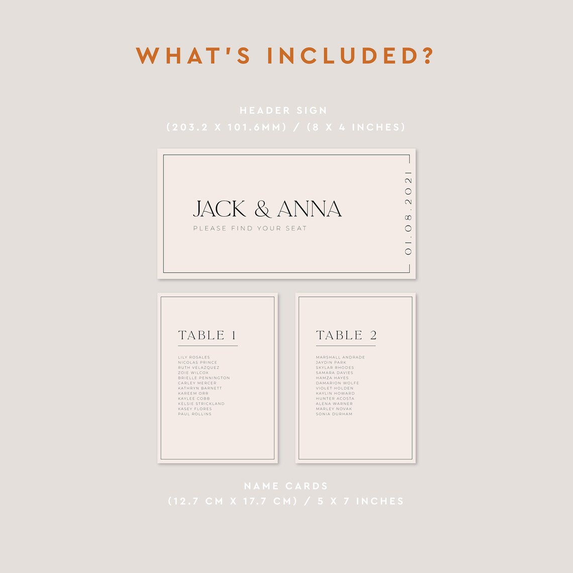 Modern Wedding Seating Chart Card Template, Minimal Wedding Seating ...