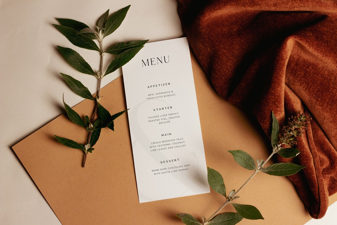 Ampersand Wedding Menu Template, Printable Wedding Menu Cards, Minimal ...