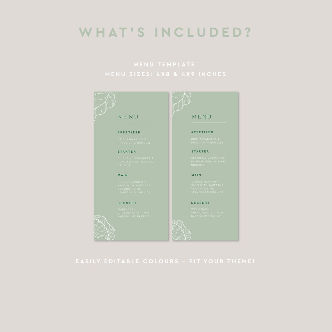 Sage Green Wedding Menu Template Leaves Wedding Menu Modern - Etsy