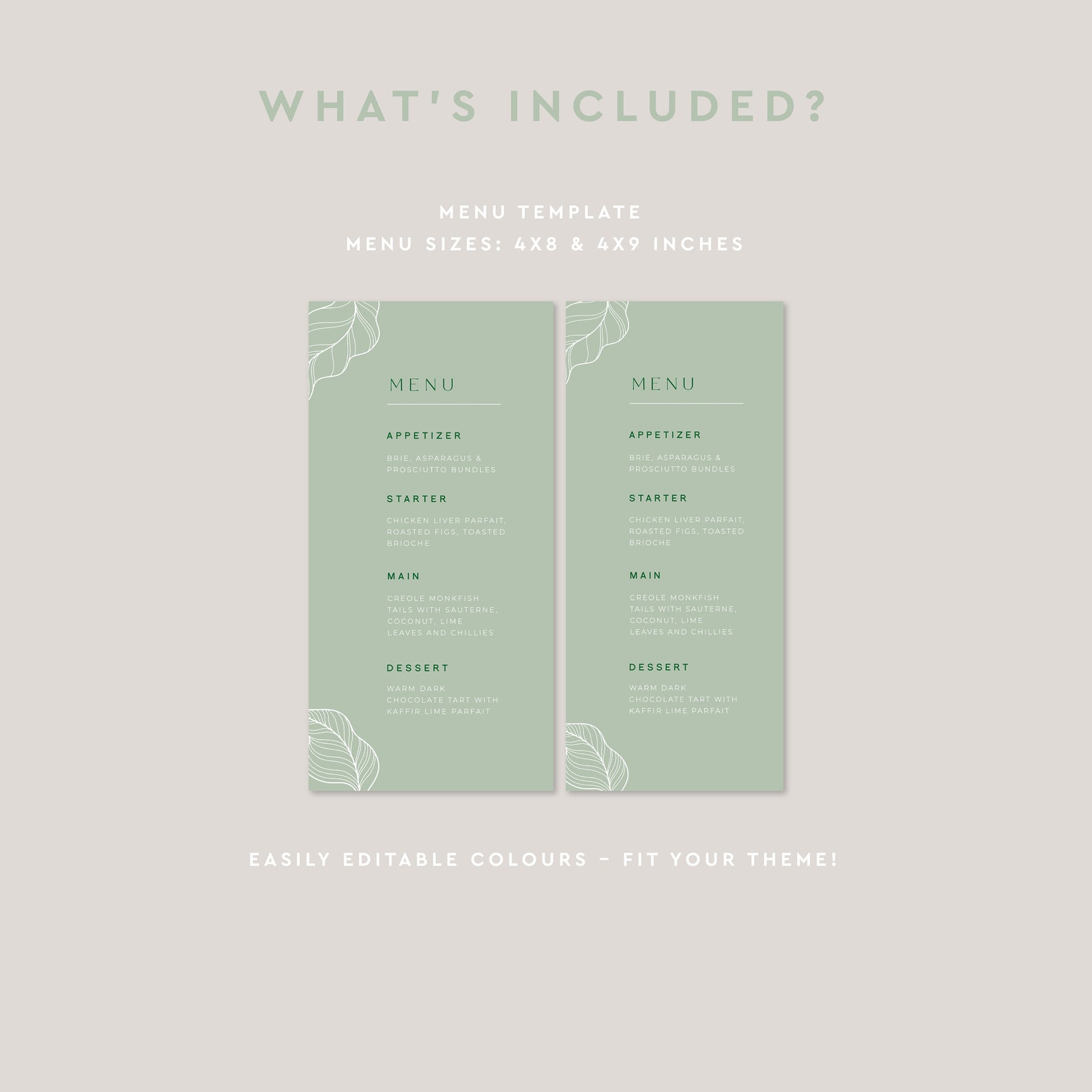Sage Green Wedding Menu Template Leaves Wedding Menu Modern - Etsy