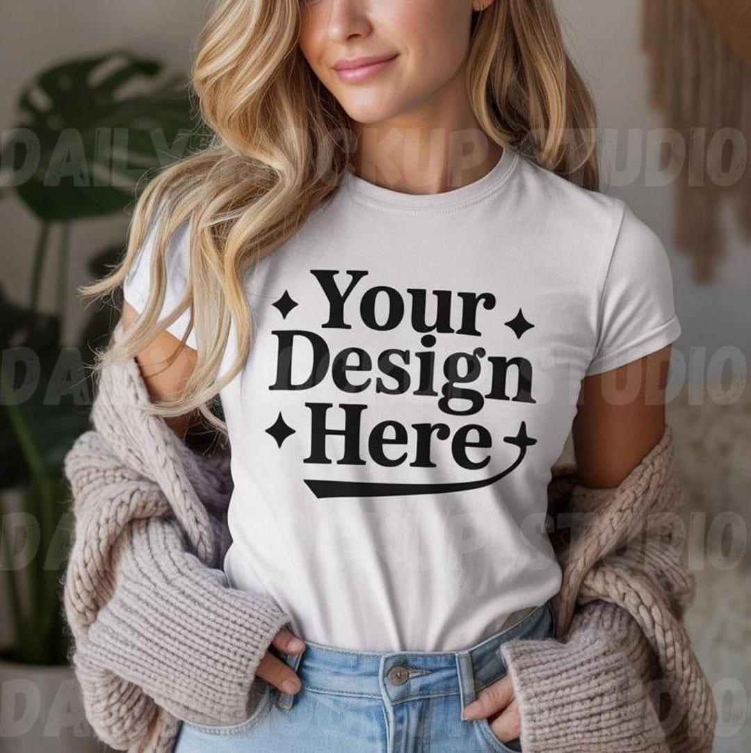Women's White T-shirt Mockup | Gildan 64000L Softstyle Tee | Flat Lay ...