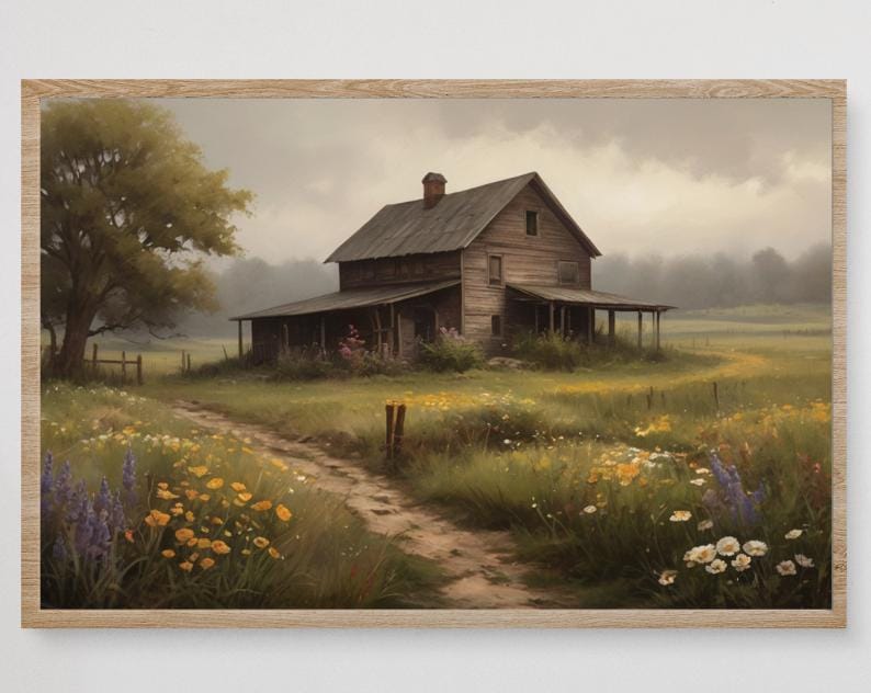 Cottage Core Painting, Vintage Wall Art, Country Home Decor, Digital ...