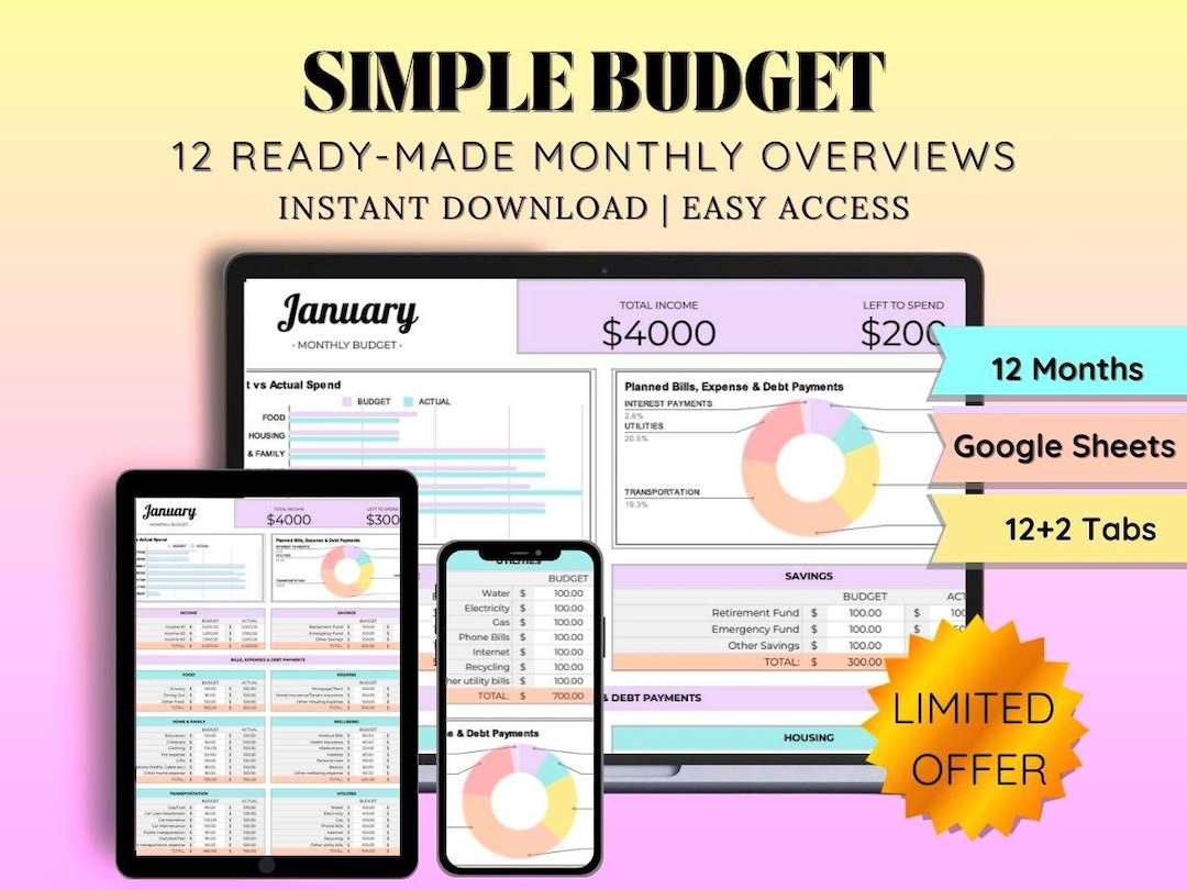 Monthly Budget Planner Google Sheets | Easy Budget Spreadsheet ...