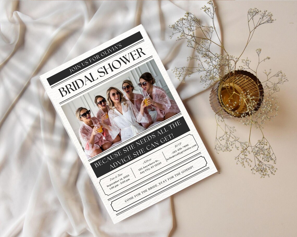 Bridal Shower Newspaper Template, Bachelorette Party Newspaper Template ...