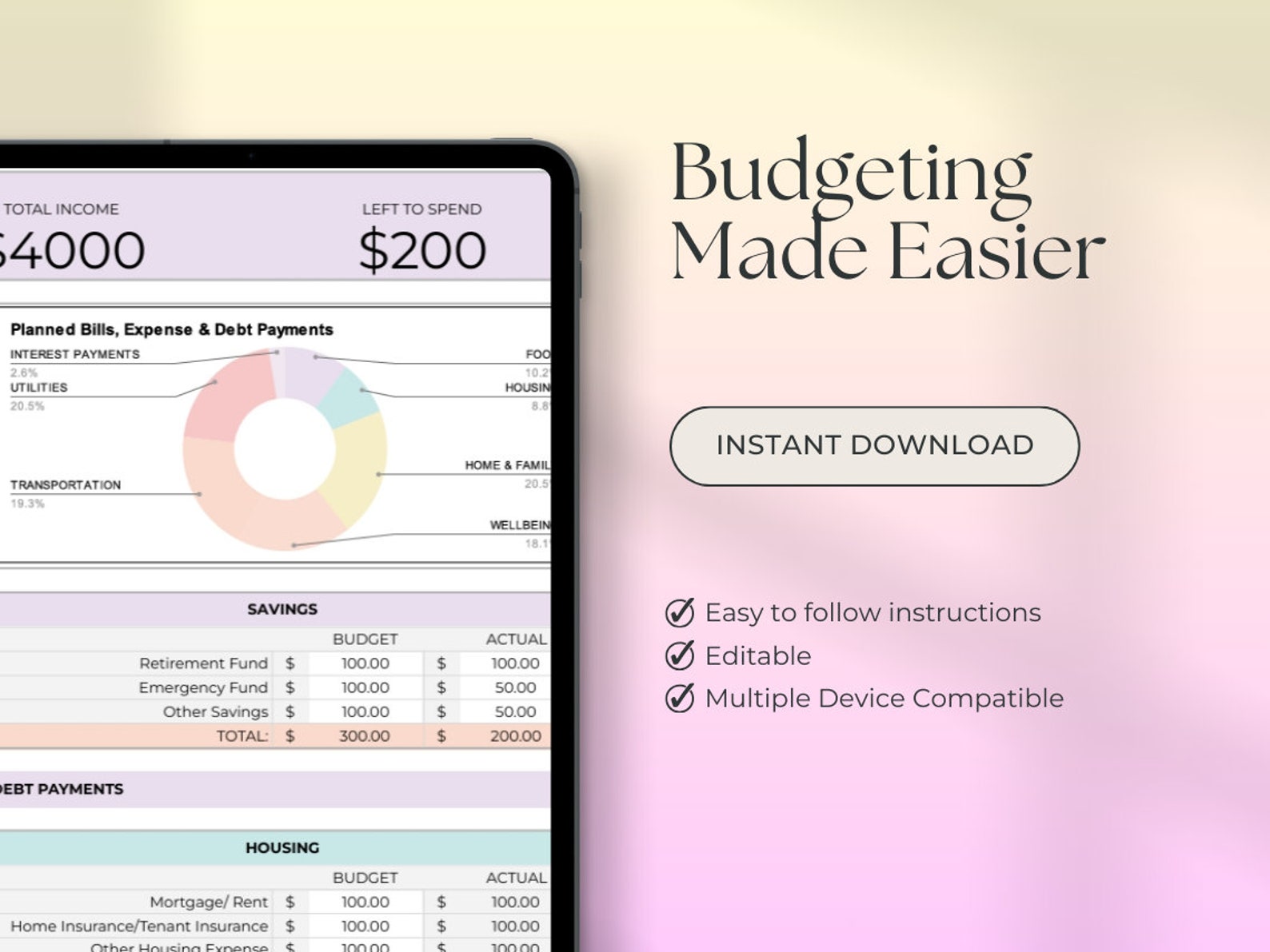 Monthly Budget Planner Google Sheets | Easy Budget Spreadsheet ...