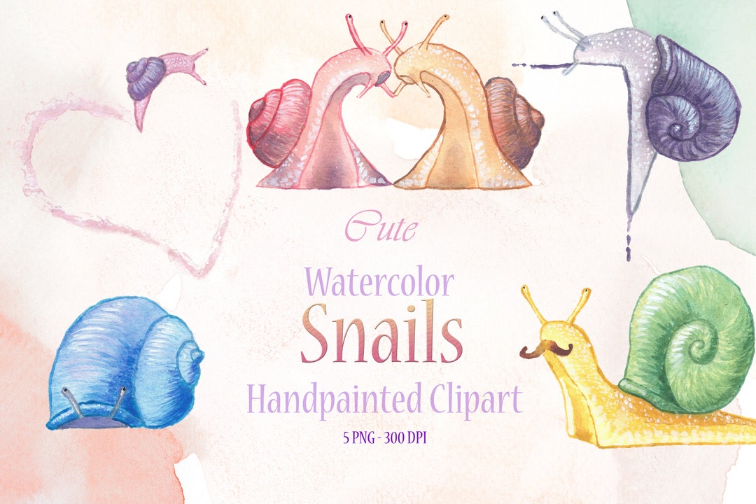 Watercolor Cute Snails Clipart, Png Download, Printable - Etsy