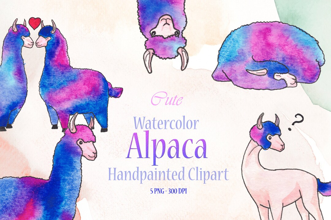Watercolor Cute Alpaca Clipart, Png Download, Printable - Etsy