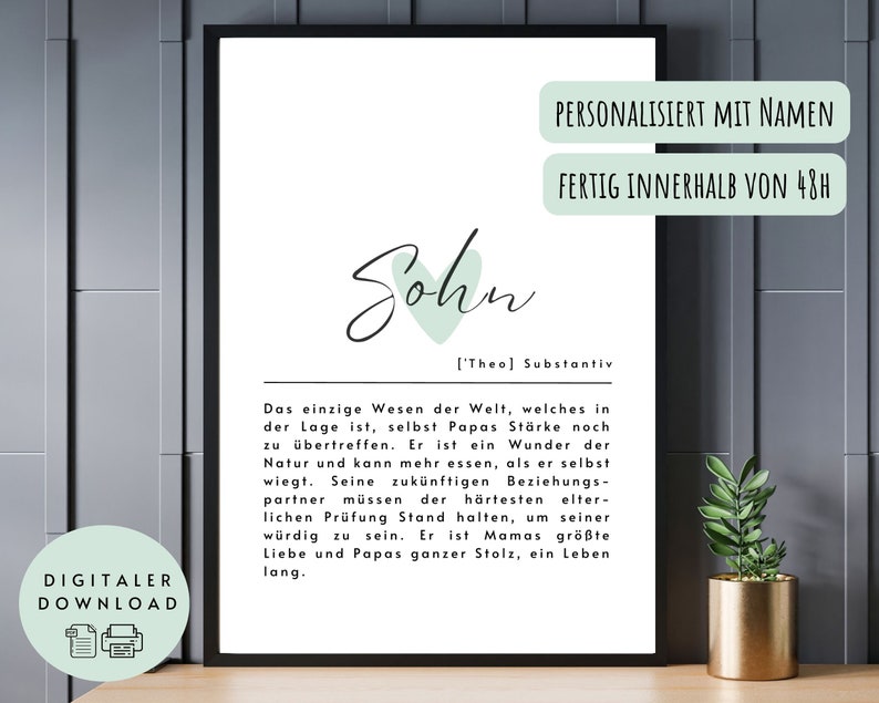 Poster Definition sohn Zum Ausdrucken Geschenk Sohn, Geschenk Mama ...