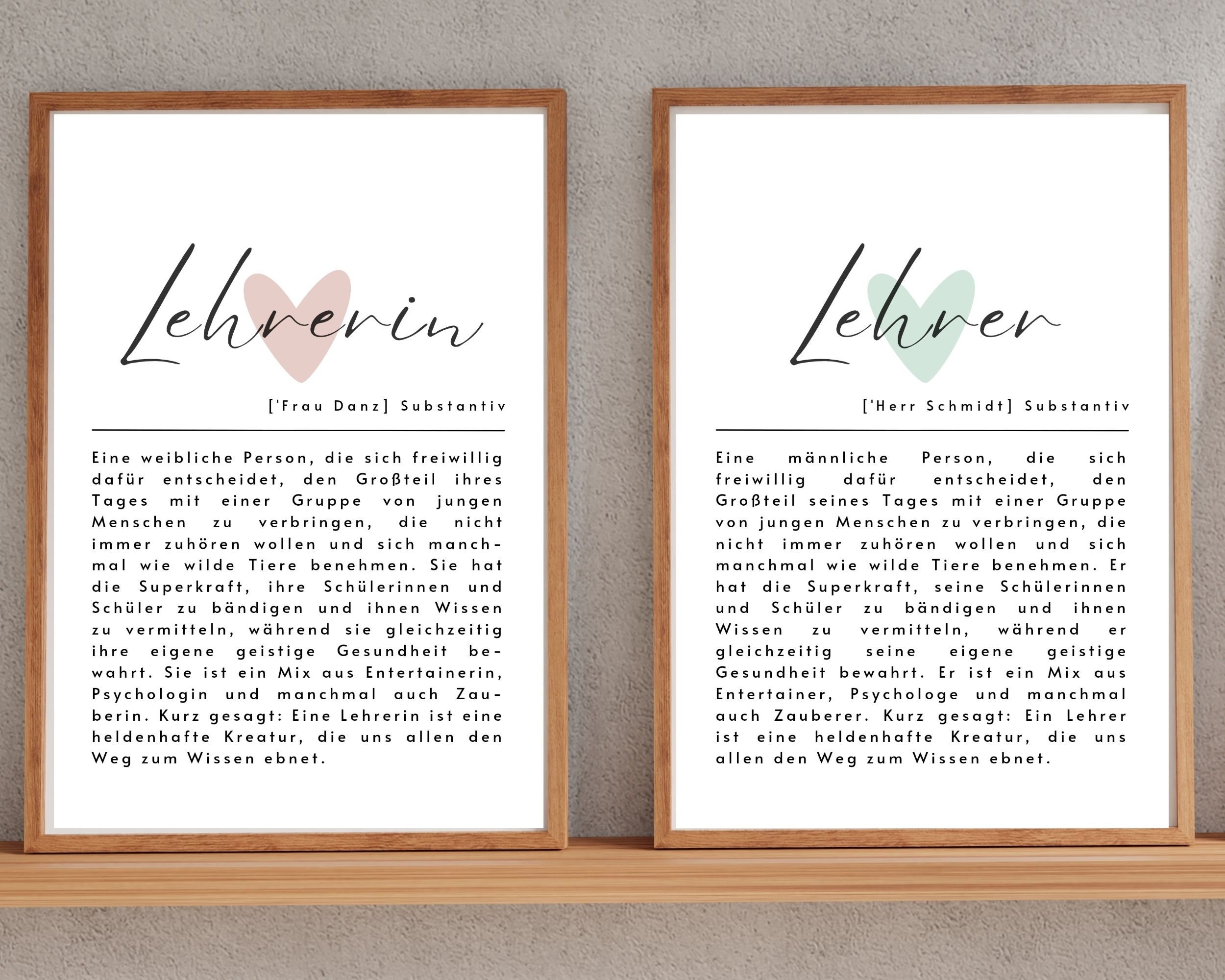 Poster Definition Lehrer/Lehrerin zum Ausdrucken - Geschenk Lehrer ...