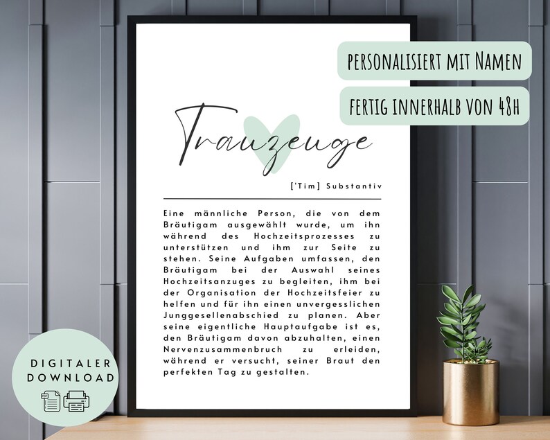 Poster Definition "Trauzeuge" zum Ausdrucken - Geschenk Trauzeuge ...
