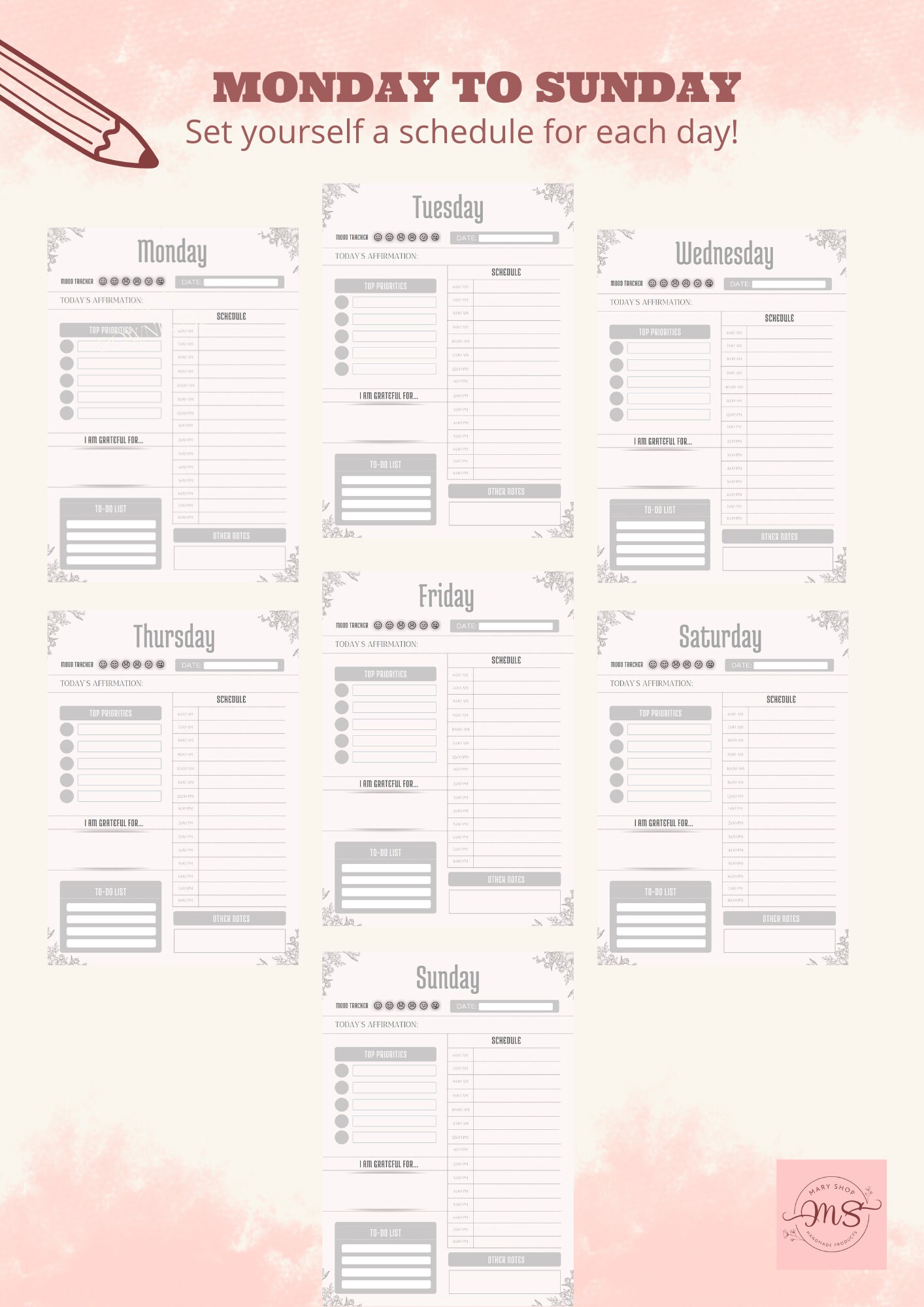 7 Day Planner Printable/editable, Daily Planner, Weekly Planner, Daily ...