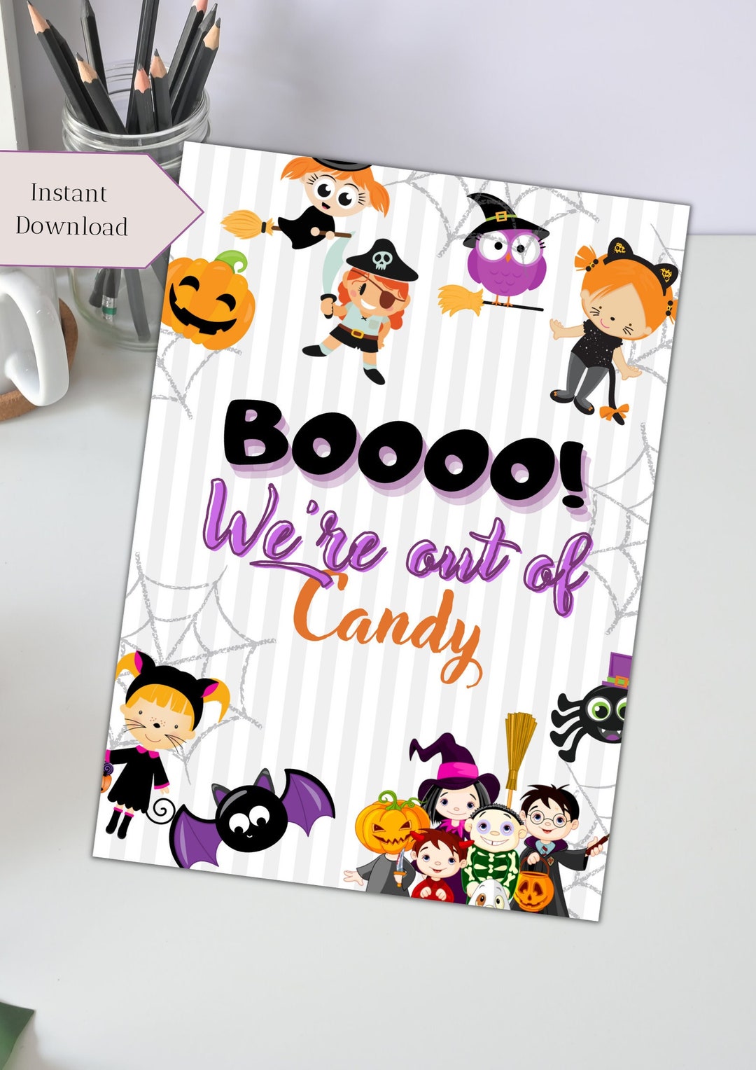 Halloween Out of Candy Sign, Printable Trick or Treat Decor (digital ...