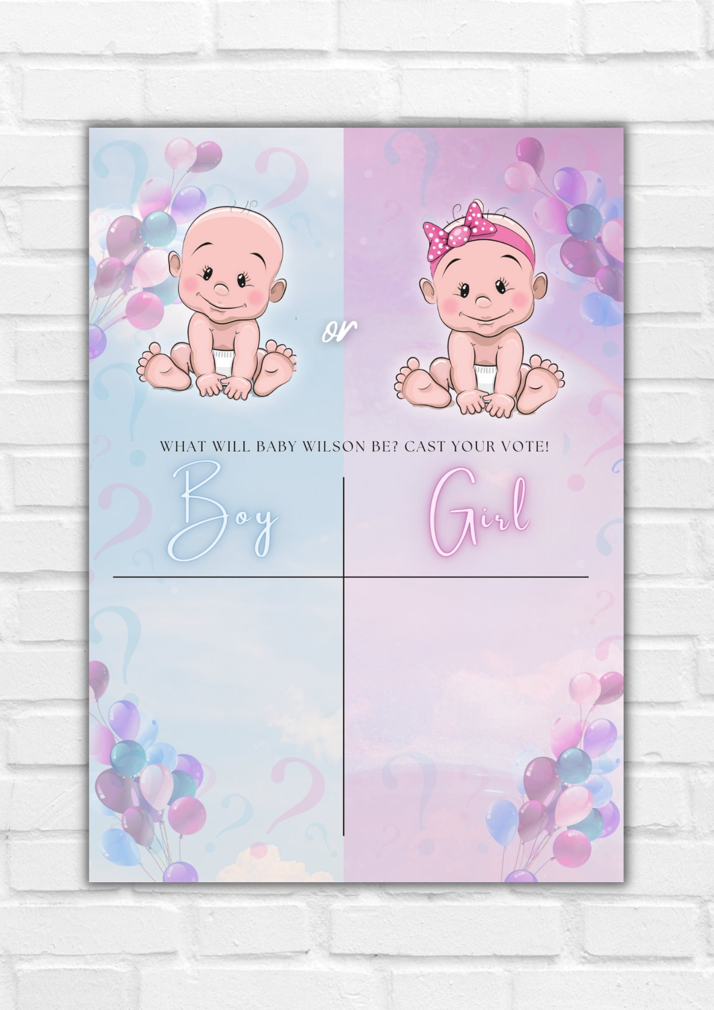 Gender Reveal Voting Sign, Gender Reveal Voting Sign, Babies Gender ...