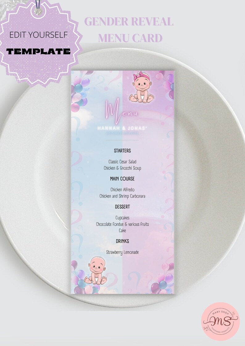 Gender Reveal Menu Template Printable Gender Reveal Menu Boy - Etsy