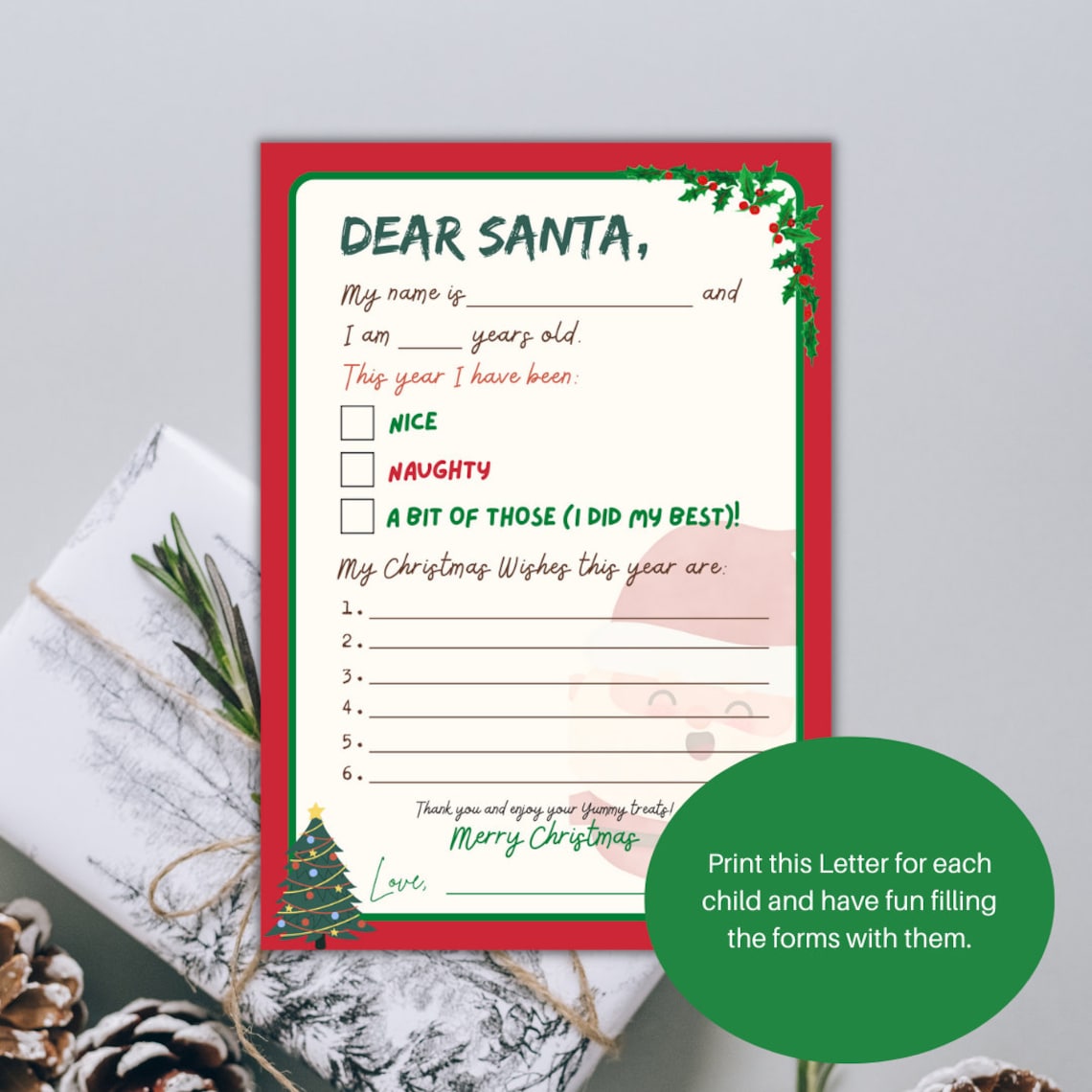 Printable Letter to Santa, Kids Letter to Santa, Instant Download ...