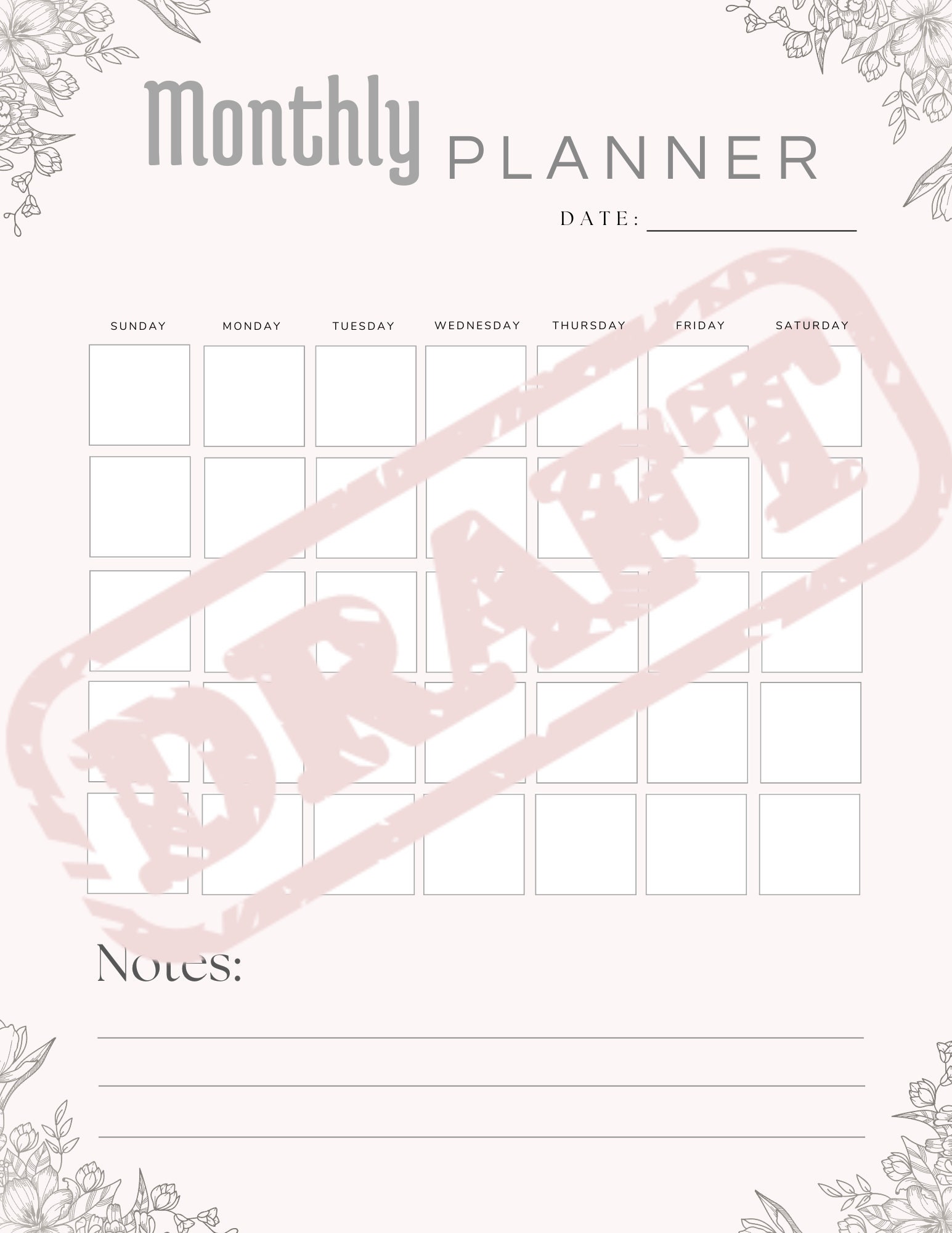 Undated Monthly Planner Printable, Editable Monthly Calendar Inserts ...