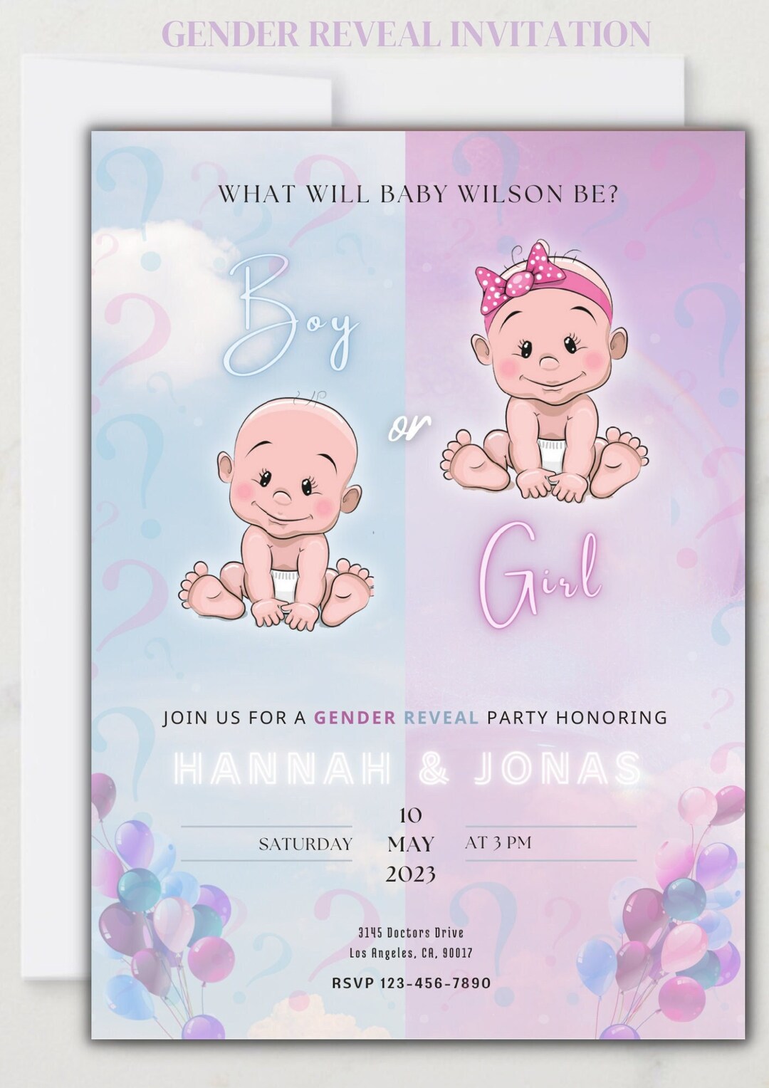 Digital Gender Reveal Invitation, Gender Reveal Evite, Babies Gender ...