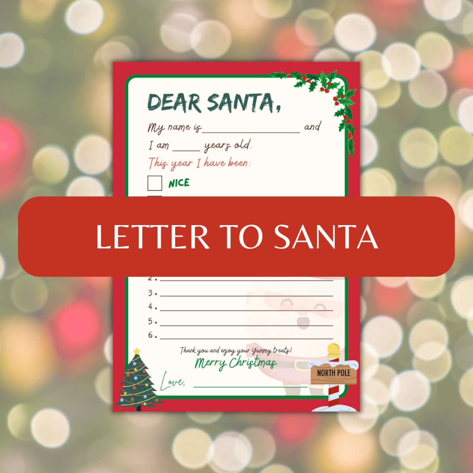 Printable Letter to Santa, Kids Letter to Santa, Instant Download ...