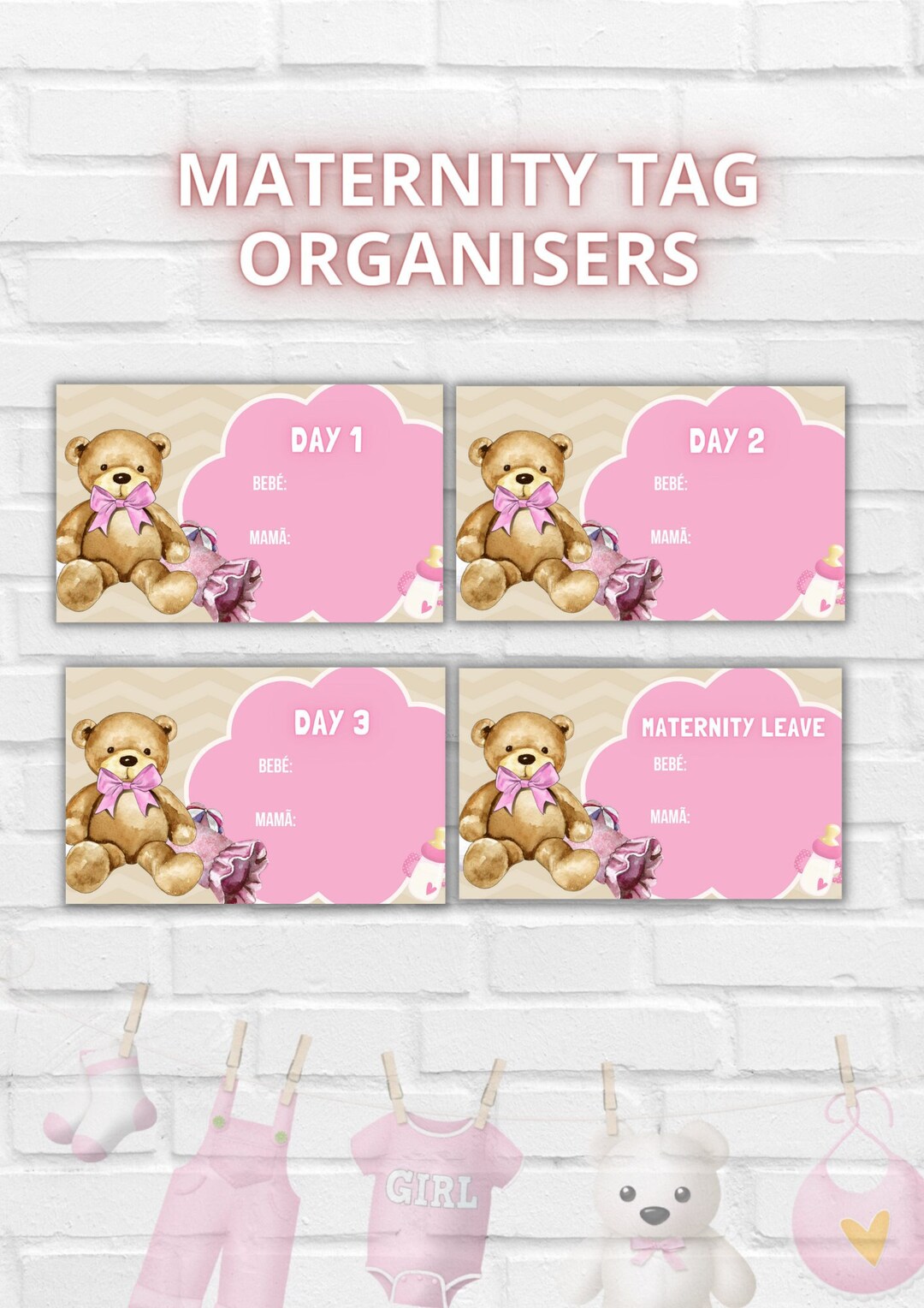 Maternity Hospital Bag Tag Organizers, Baby Outfit Labels (digital ...