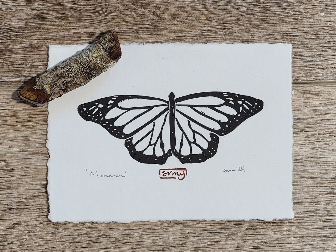 Original Linocut Print - Monarch Butterfly | Linoleum Block Print ...