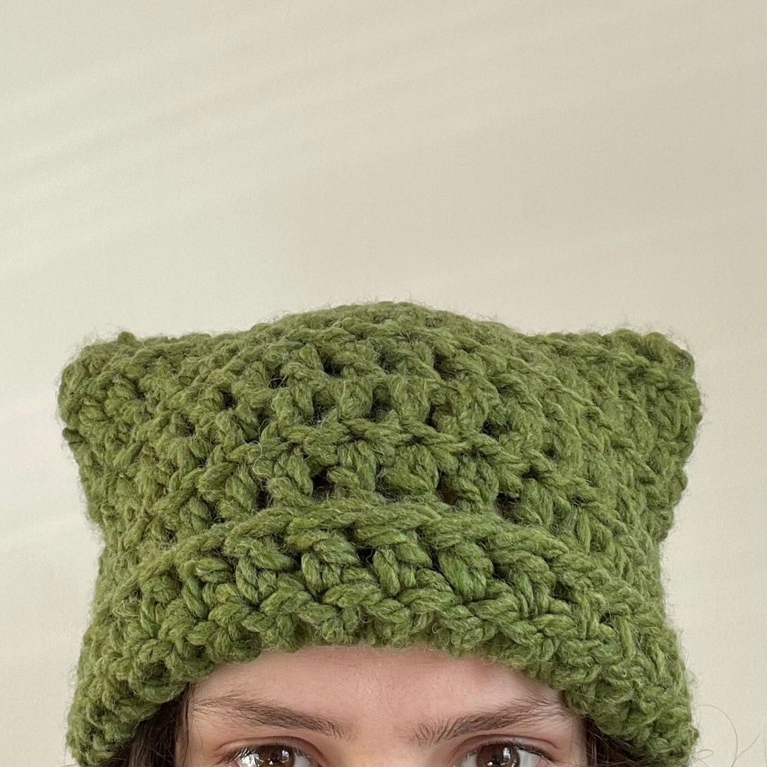 Handmade Crochet Green Cat Hat - Etsy