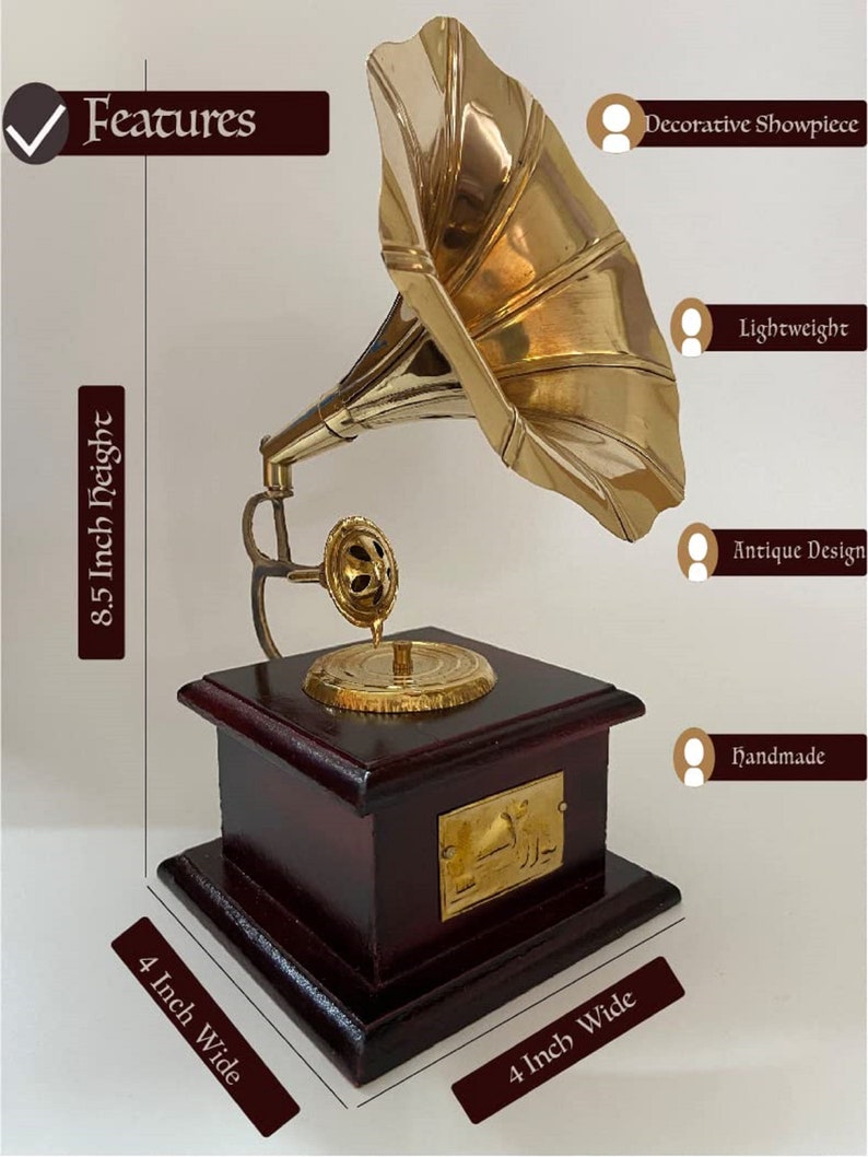 Nostalgic Gramophone Phonograph New Working Record Player Antique Style Handmade Gramophone Home ...